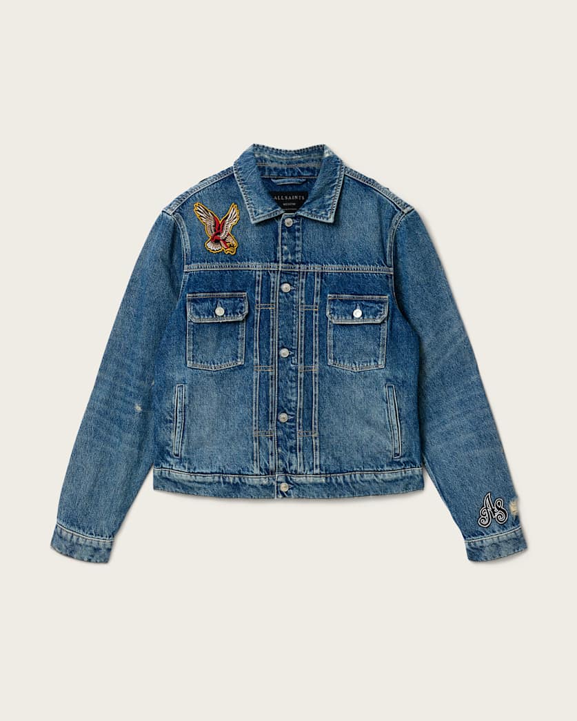 Exile Slim Fit Denim Patch Jacket Washed Indigo | ALLSAINTS